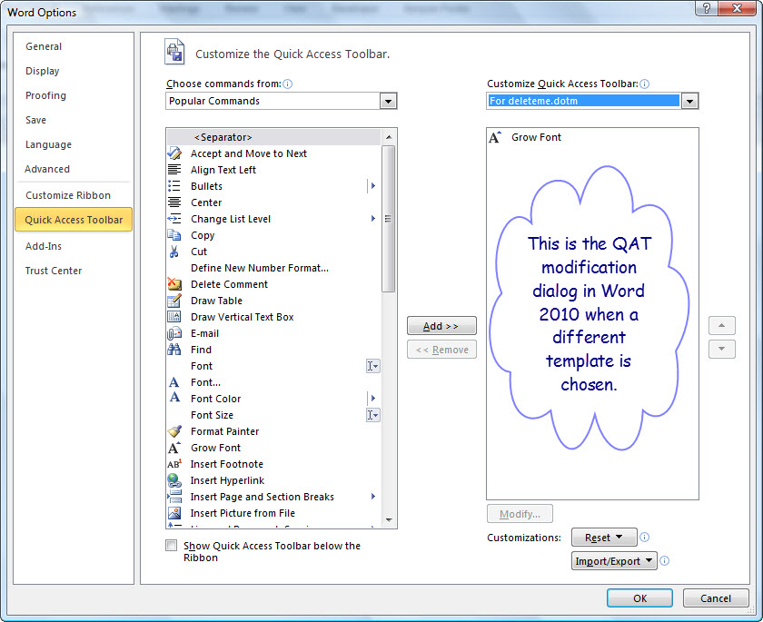 Modifying The Quick Access Toolbar QAT In Microsoft Word